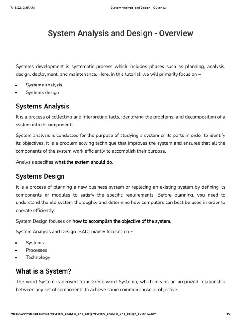 System Analysis and Design - Overview | PDF | System | Input/Output