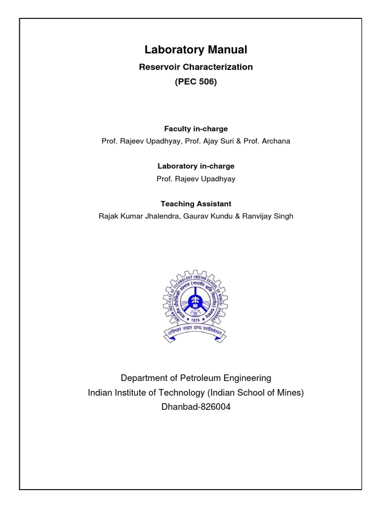 Reservoir Chracterization Lab Manual (PEC 506) Version 2 | PDF | Petroleum Reservoir | Lift (Force)