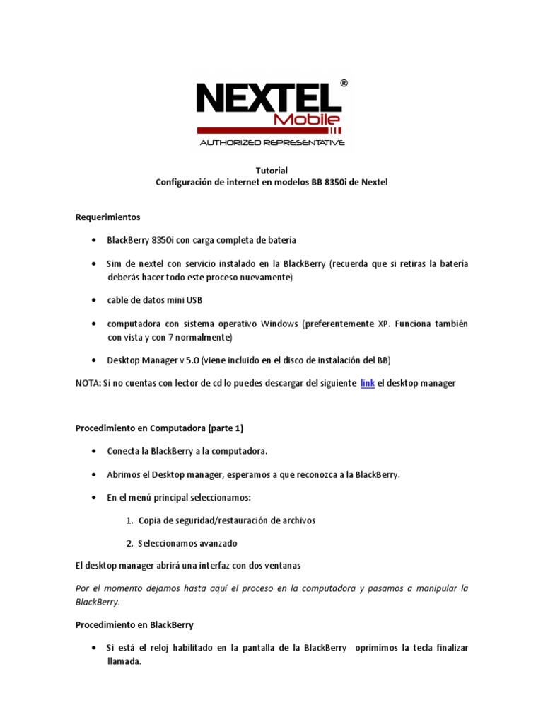 Tutorial para Configuracion de Internet en Modelos BB 8350i de Nextel ...