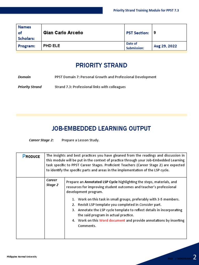 PPST 7.3 Lesson Study Module | PDF | Lesson Plan | Teachers