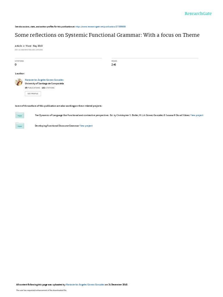 Some Reflections On Systemic Functional Grammar Wi | PDF | Grammar | Language Mechanics