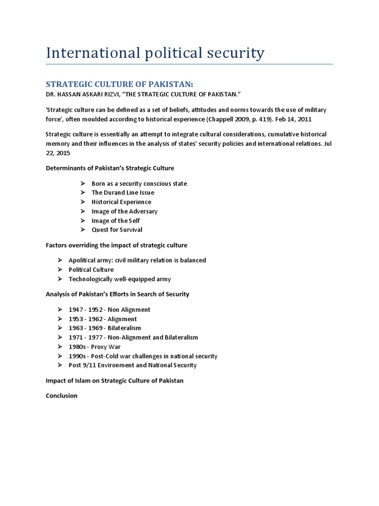 Pakistan's Strategic Culture and Security | PDF | International ...