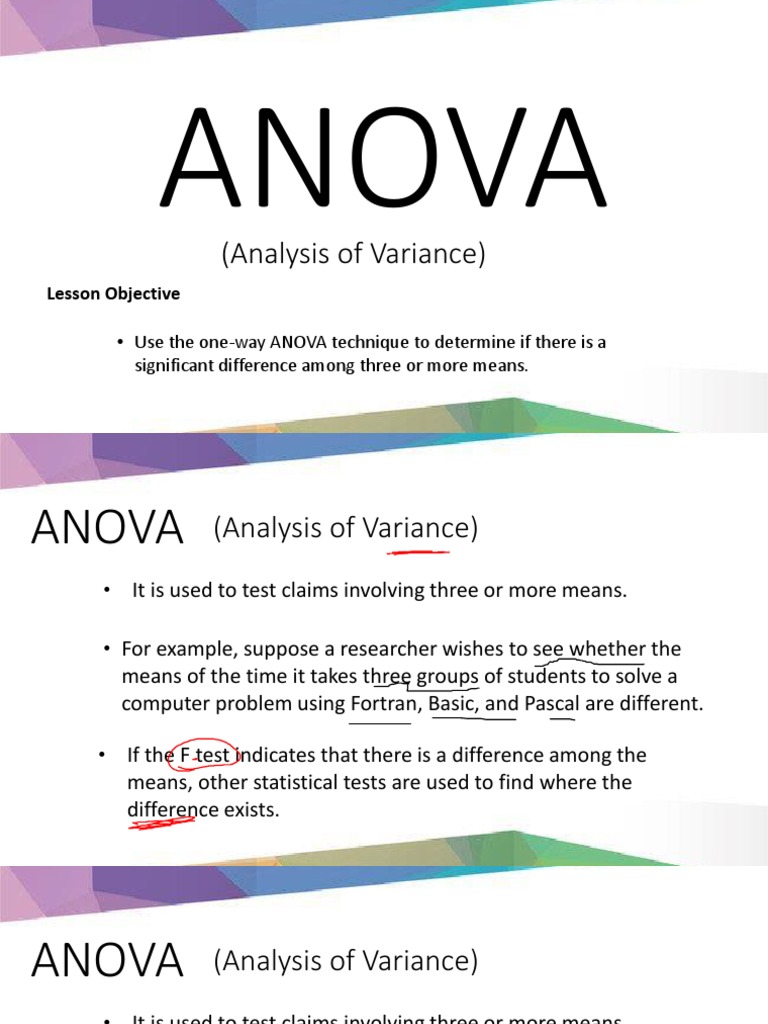 Anova Stat 101 | PDF | Analysis Of Variance | F Test