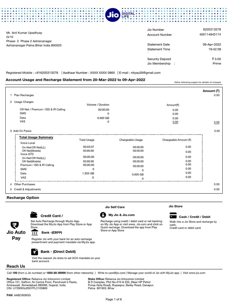 Account Usage and Recharge Statement From 20-Mar-2022 To 09-Apr-2022 ...