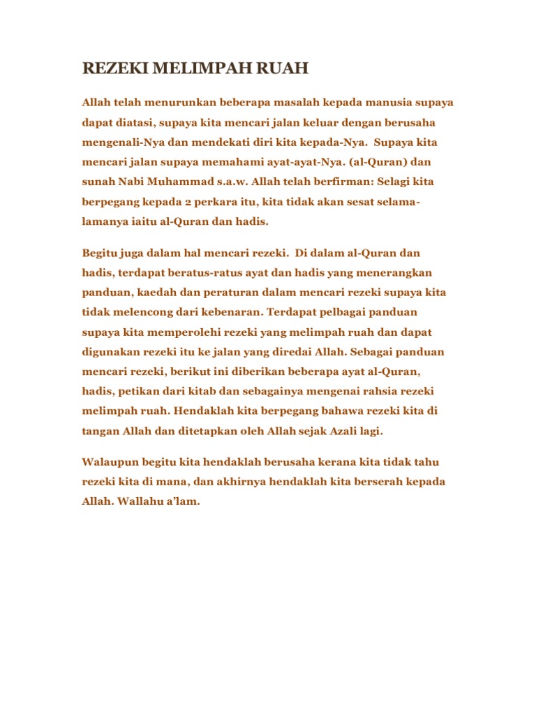 Rezeki Melimpah Ruah | PDF