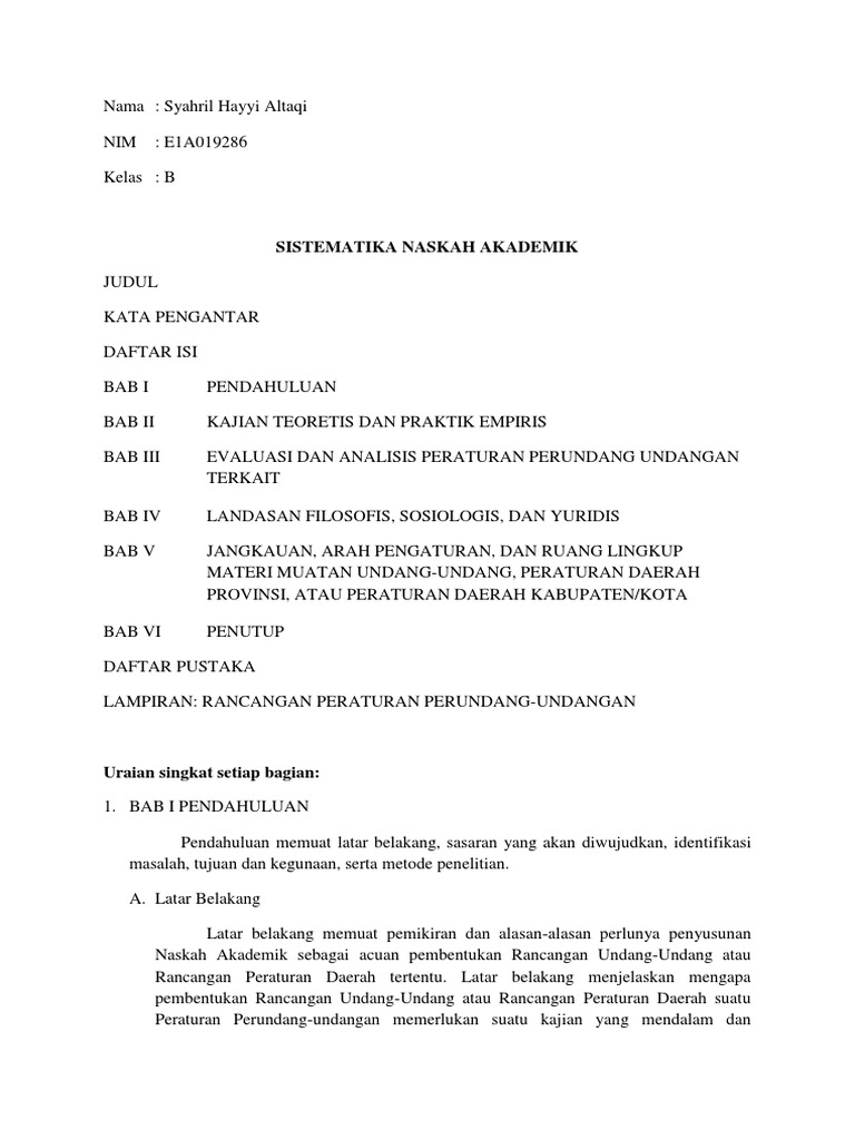 Sistematika Naskah Akademik Terperinci | PDF