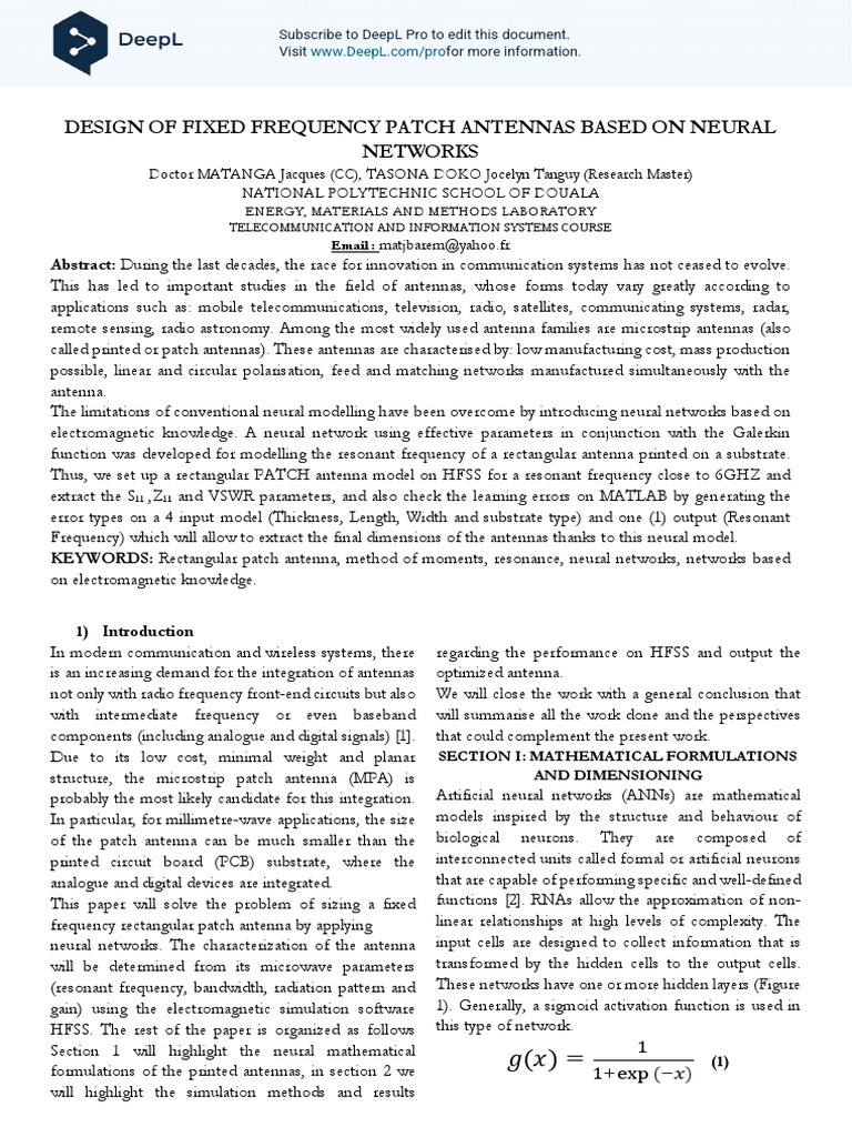 Dimensionnement'une Antenne Patch A Frequence Fixe | PDF | Antenna (Radio) | Artificial Neural ...