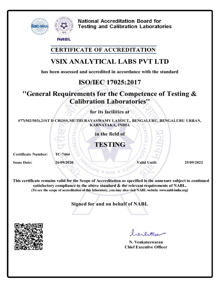 ISO/IEC 17025 Accreditation for VSIX Labs | PDF