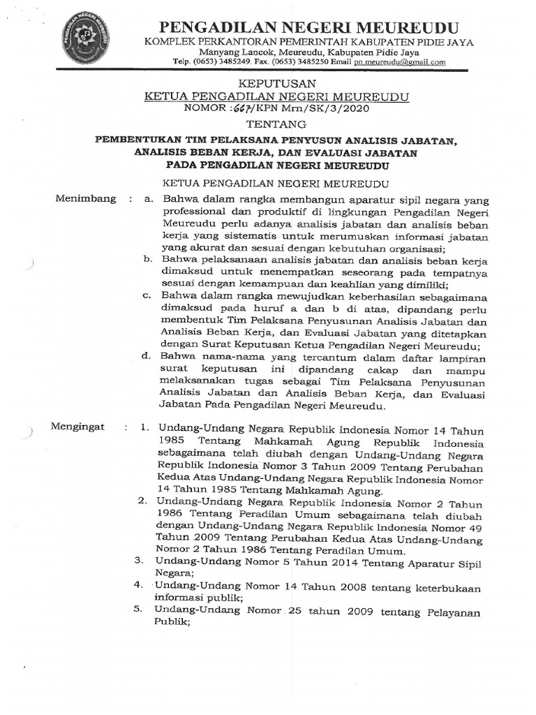 SK Tim Pelaksanaan Penyusunan Anjab Dan Abk 1 | PDF