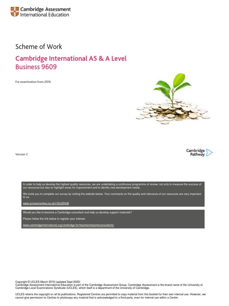9609 Scheme of Work (For Examination From 2016) | PDF | Learning | Social Enterprise