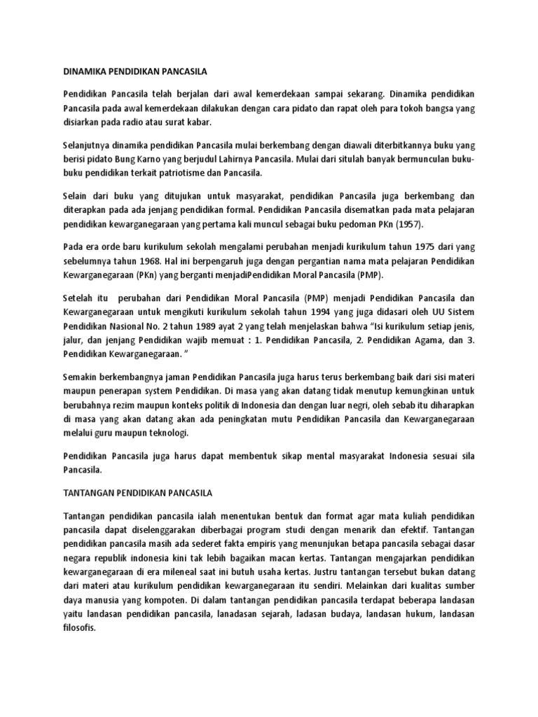 Dinamika & Tantangan Pendidikan Pancasila | PDF