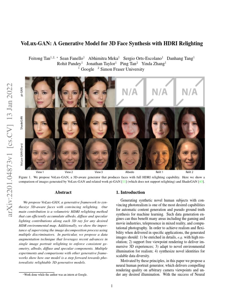 VoLux-GAN A Generative Model For 3D Face Synthesis With HDRI Relighting | PDF | Rendering ...