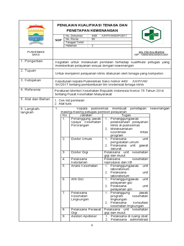 8.7.1.2 SOP Penilaian Kualifikasi Dan Penetapan Wewenang | PDF