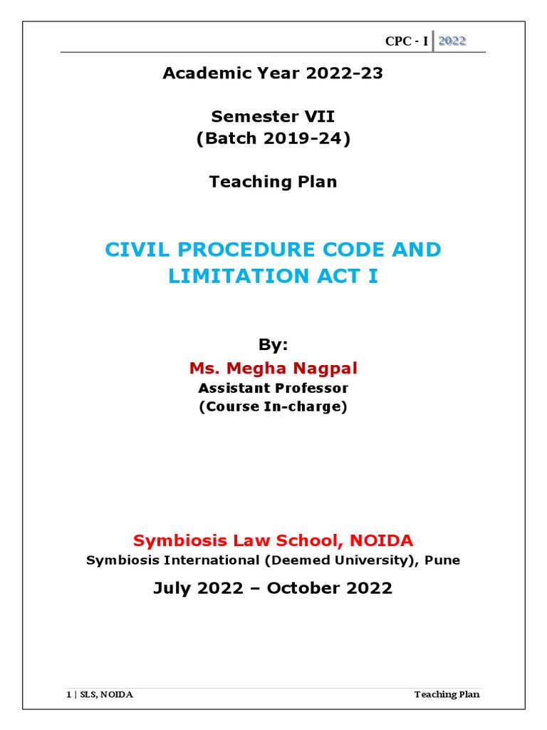 Teaching Plan - CPC I - Sem VII - July-Oct.'22 - B.2019-24 | PDF ...