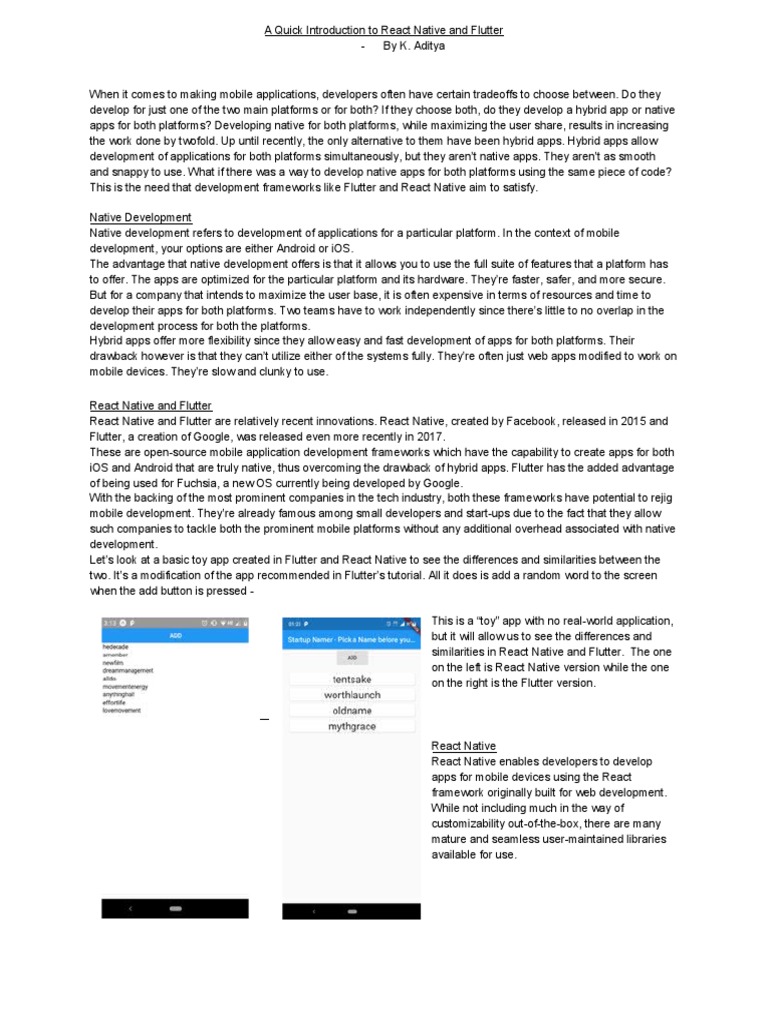 A Quick Introduction To React Native and Flutter | PDF | Mobile App | Computer Science