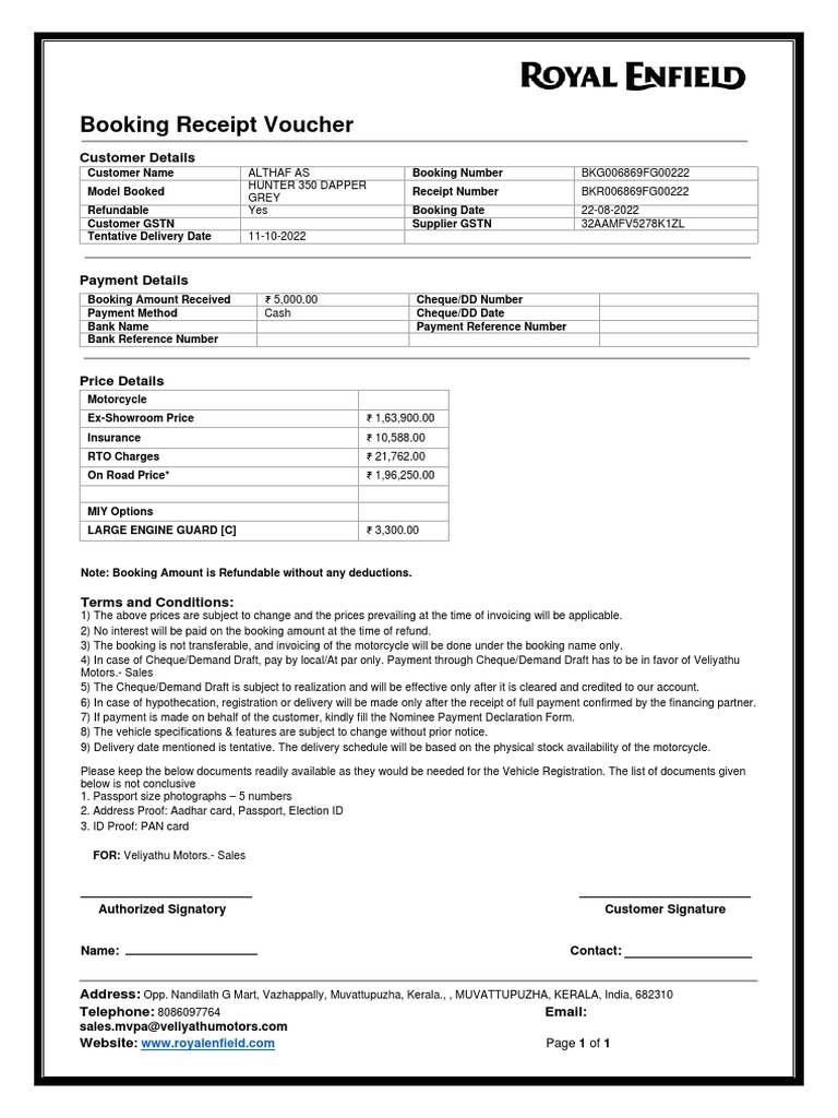 Booking Receipt Voucher | PDF | Cheque | Receipt