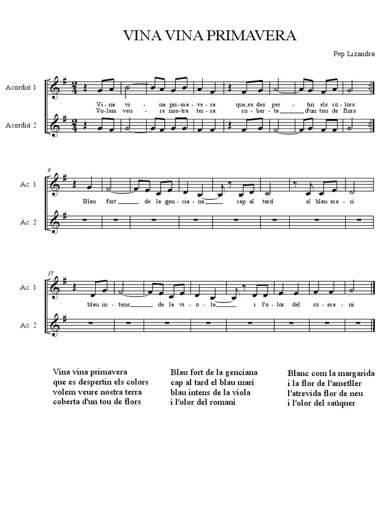 Vine Vine Primavera - Partitura I Lletra | PDF