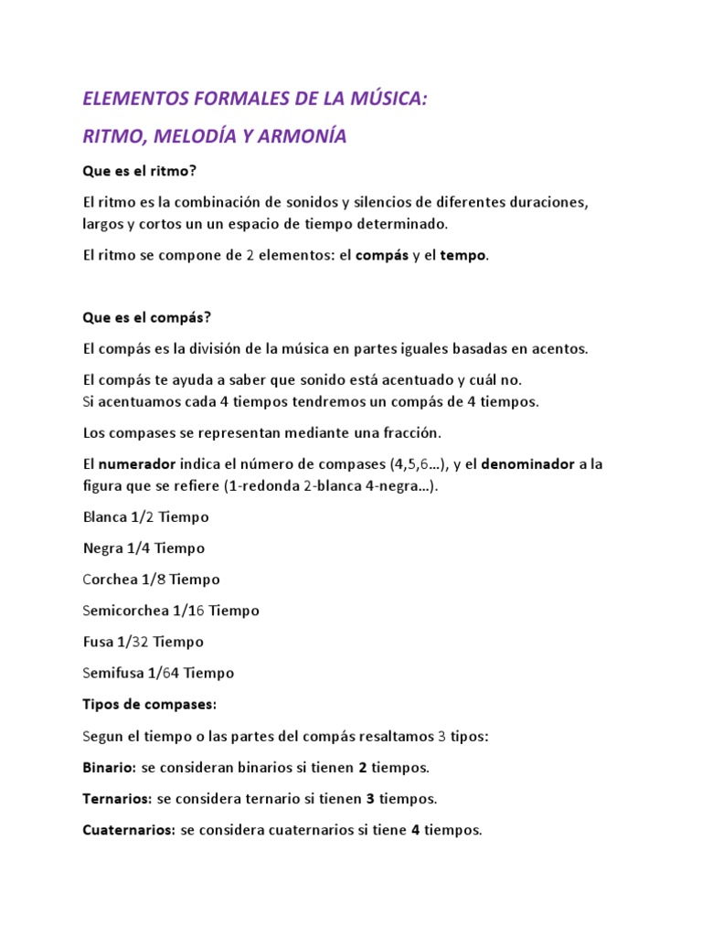 Elementos Formales de La Música: Ritmo, Melodía Y Armonía: Que Es El Ritmo? | PDF | Escala ...
