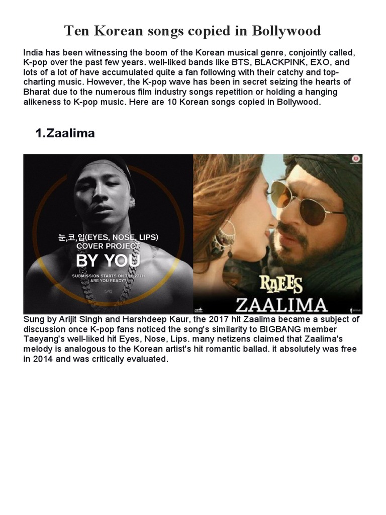 Ten Korean Songs Copied in Bollywood | PDF | Art