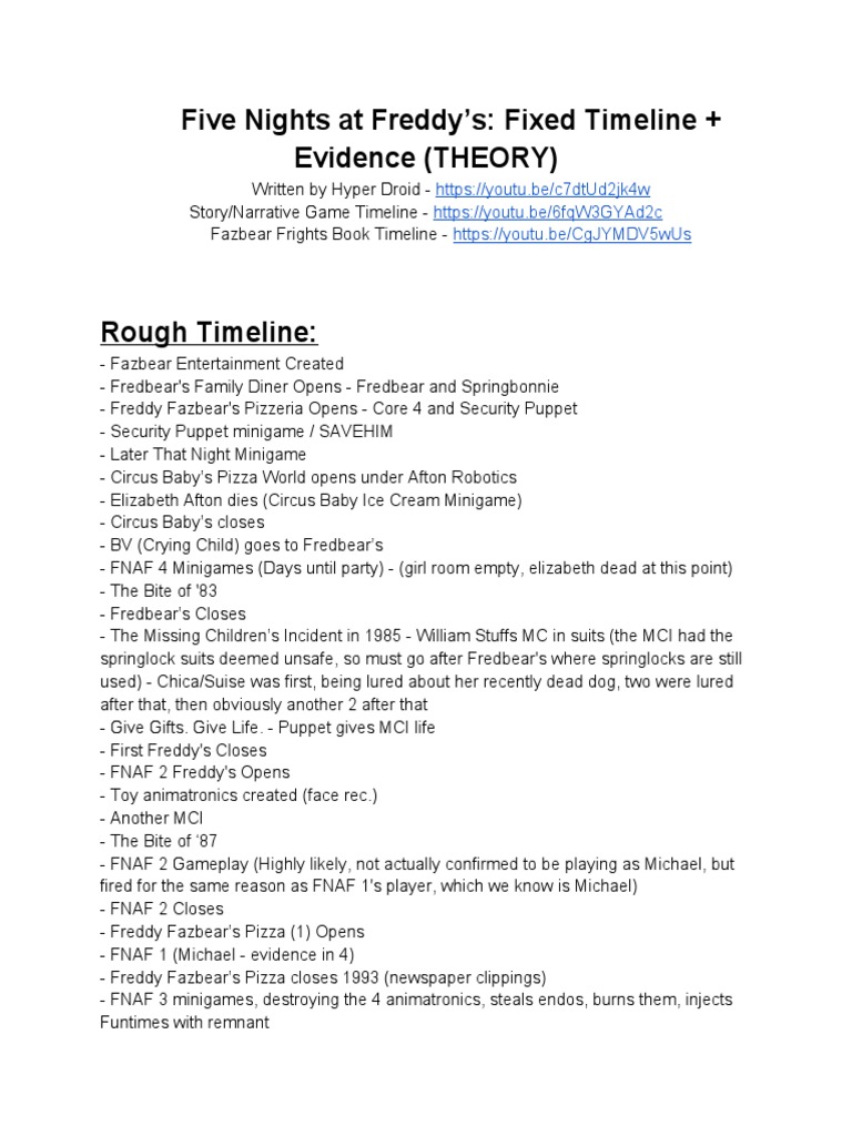 Five Nights at Freddy's - FULL Timeline With Evidence Script | PDF