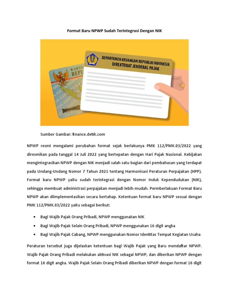 Format Baru NPWP Sudah Terintegrasi Dengan NIK | PDF | Pengelolaan Keuangan & Uang