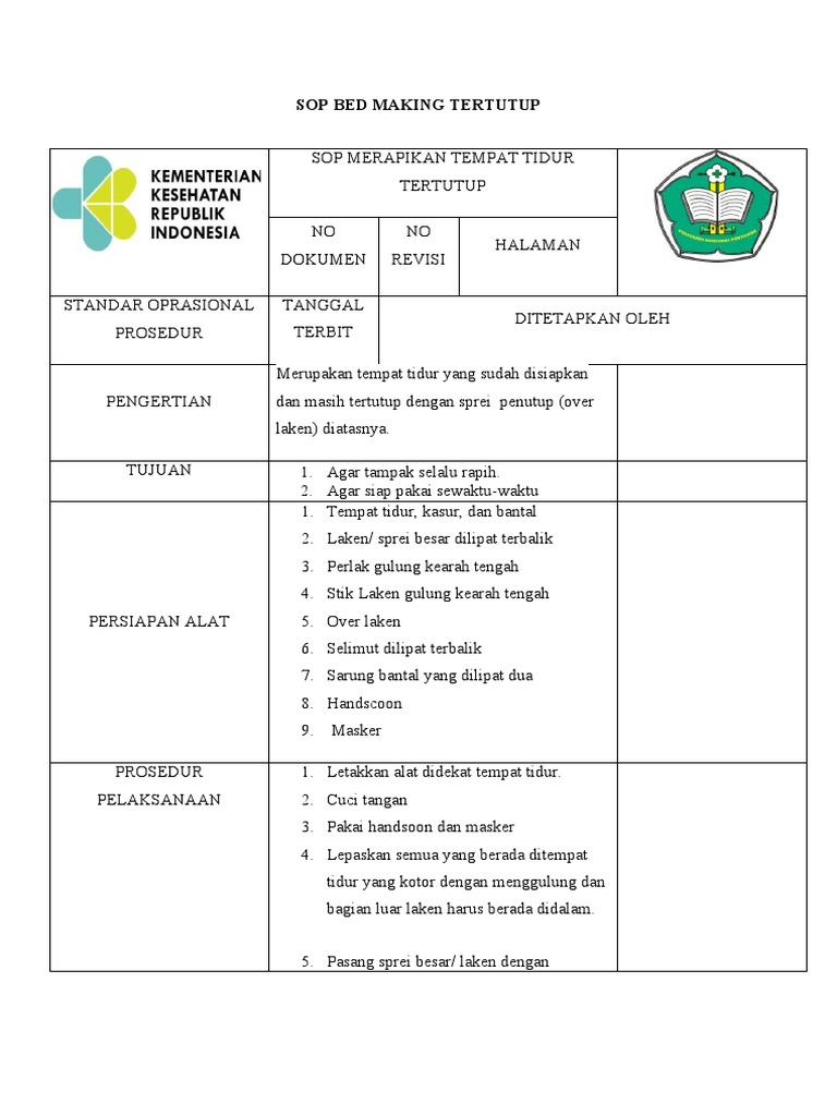 Sop Bed Making Tertutup | PDF