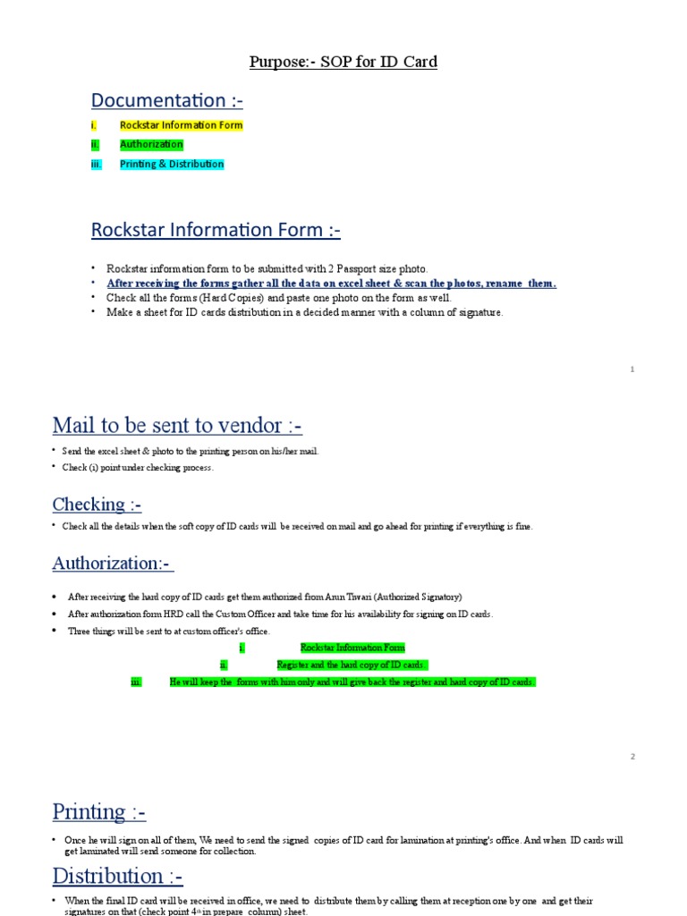 SOP - ID Card | PDF