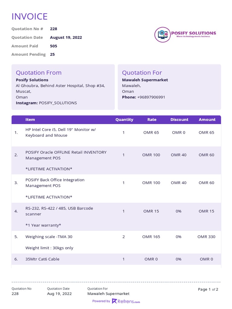 Quotation 228 Posify Solutions Mawaleh Supermarket | Download Free PDF | Point Of Sale ...