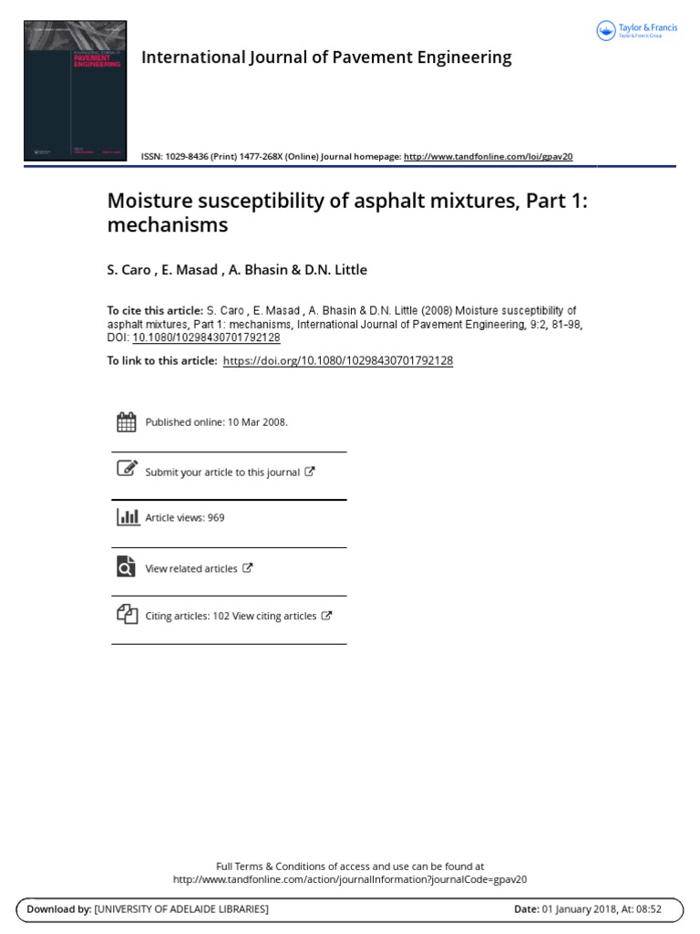 Moisture Susceptibility of Asphalt Mixtures | PDF | Porosity | Asphalt
