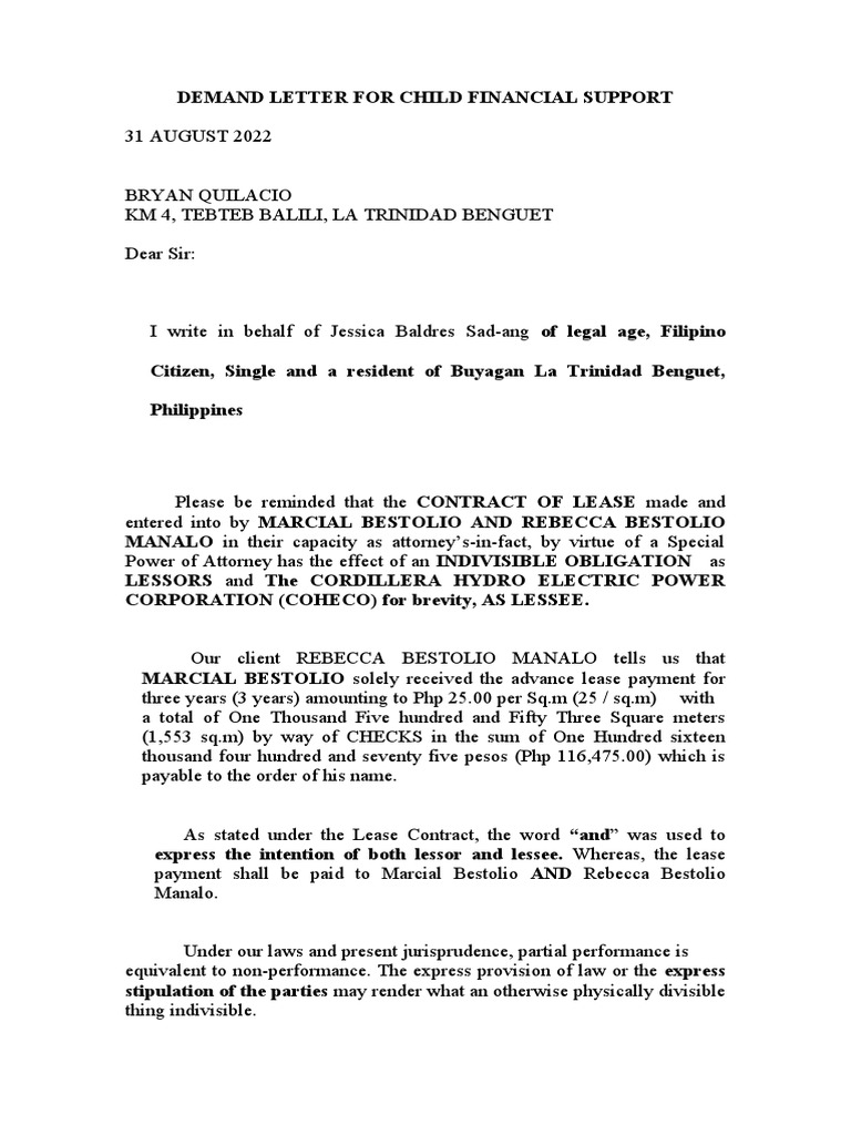 Demand Letter - Financial Child Support | PDF | Lease | Common Law