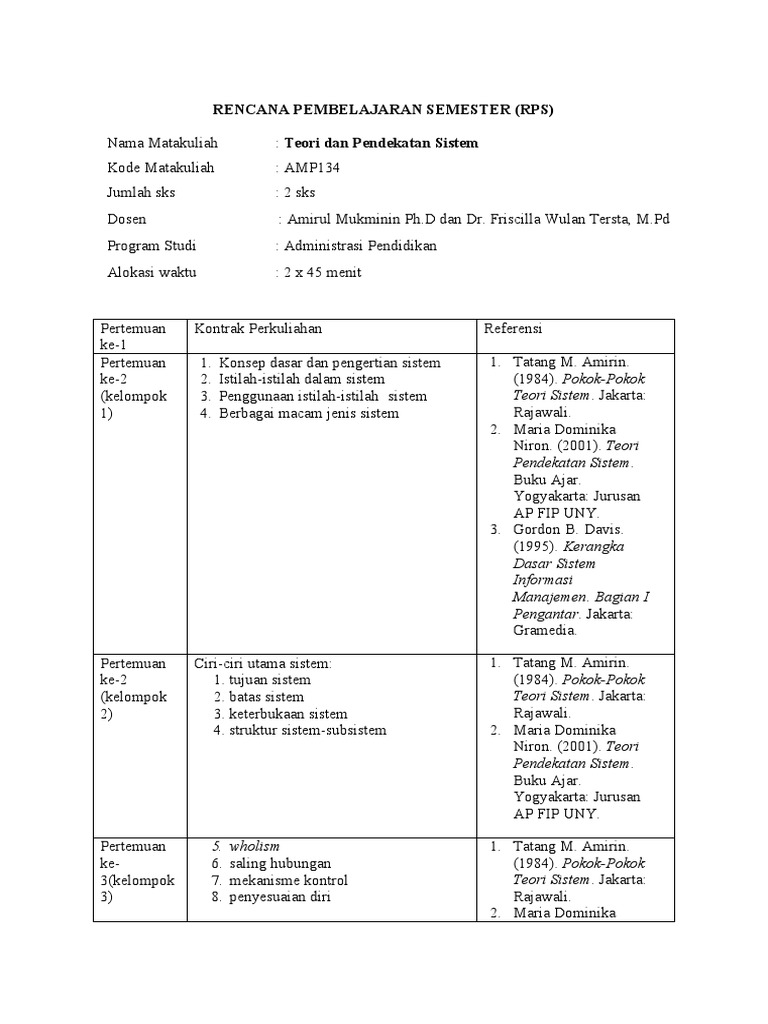 Rencana Pembelajaran Teori Sistem | PDF