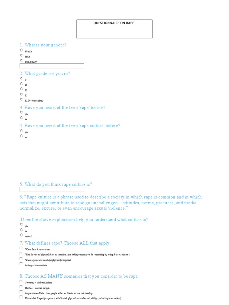 Rape Questionnaire | PDF | Rape | Sexuality