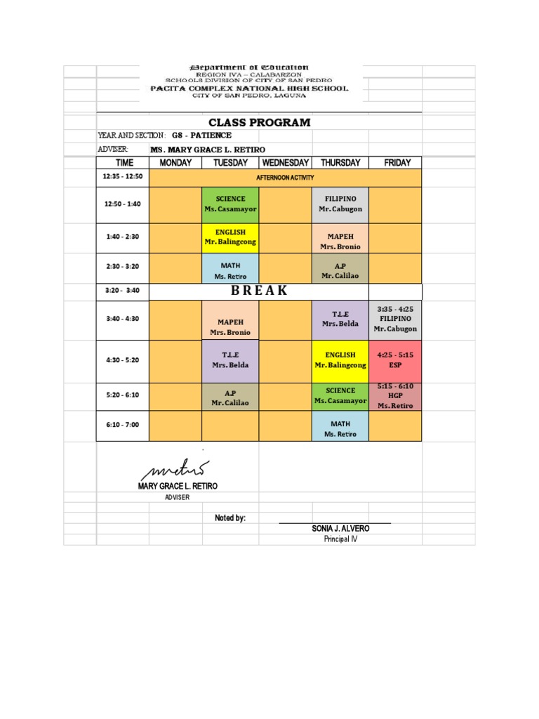 Break: Class Program | PDF