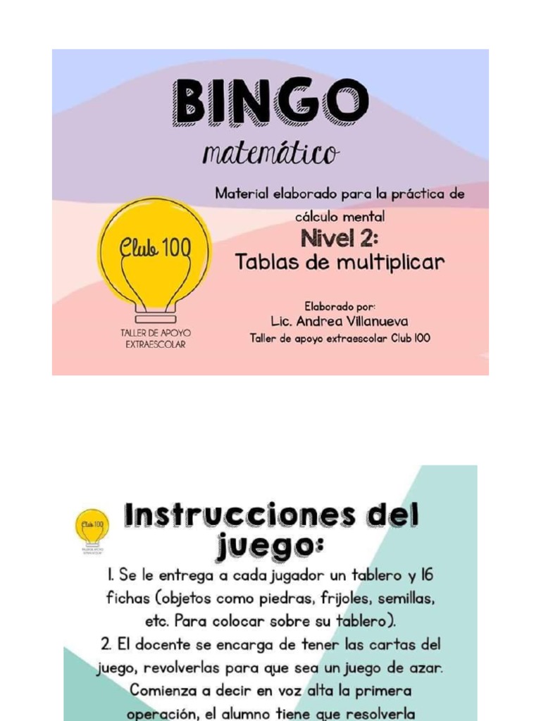 BINGO MATEMÁTICO, Tablas de Multiplicar. | PDF