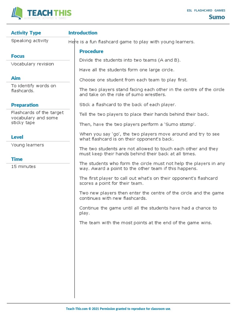 Sumo Speaking Game | PDF | Flashcard | Learning
