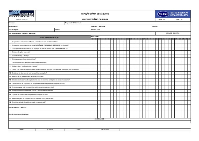 Check List Diário - CALANDRA | PDF