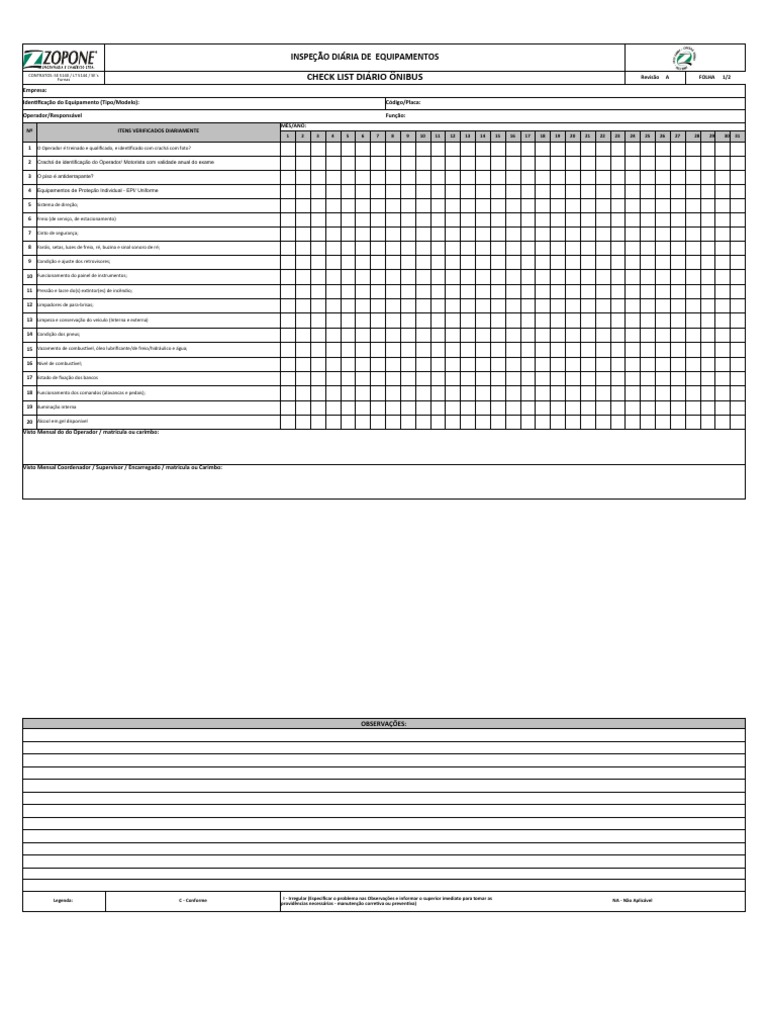 Check List Diário - Ônibus | PDF