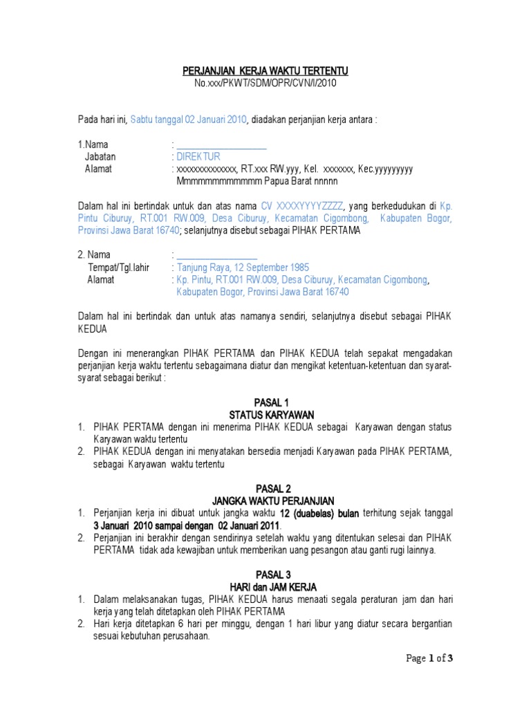B. Contoh Form PKWT | PDF