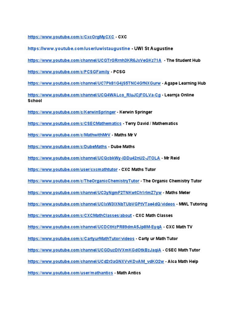 CXC Youtube Channels | Download Free PDF | Science