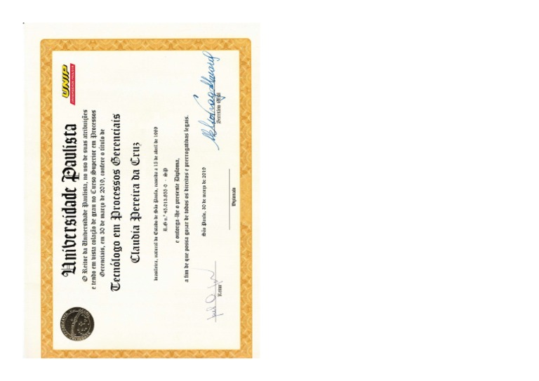 Diploma - Unip - Page1 - Claudia P Cruz | PDF