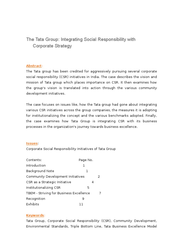 Tata Group's CSR Integration Strategy | PDF | Corporate Social ...