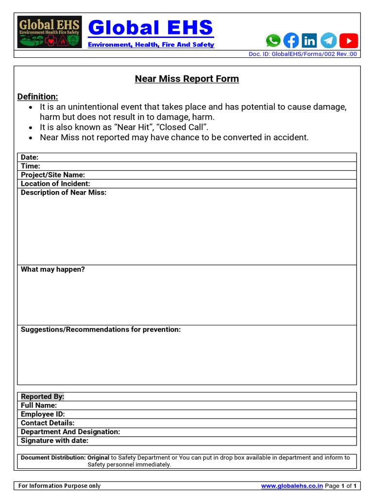 Near Miss Report Form Template | PDF