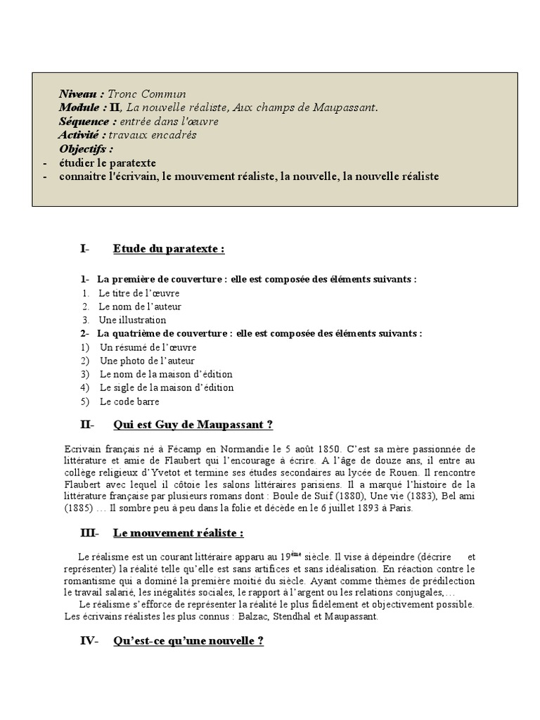 Étude de "Aux Champs" de Maupassant | PDF | Grammaire | Linguistique