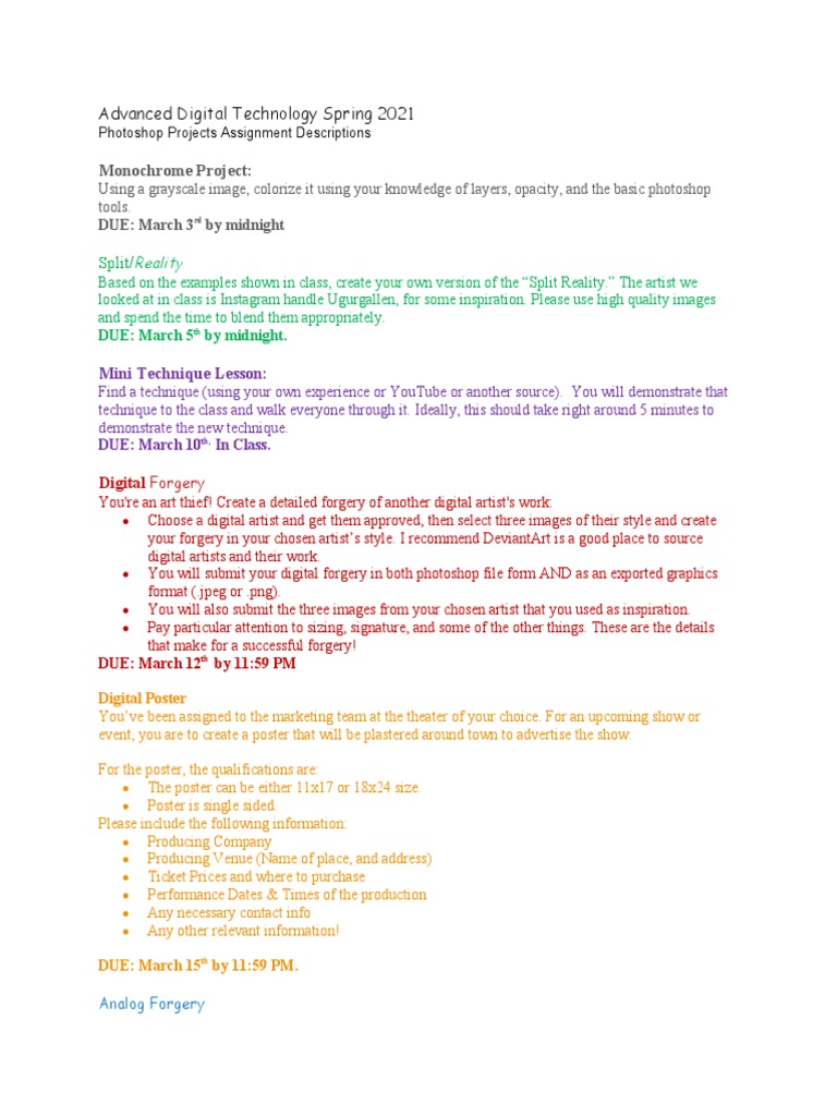 Photoshop Assignments Sheet | PDF | Adobe Photoshop | Vision
