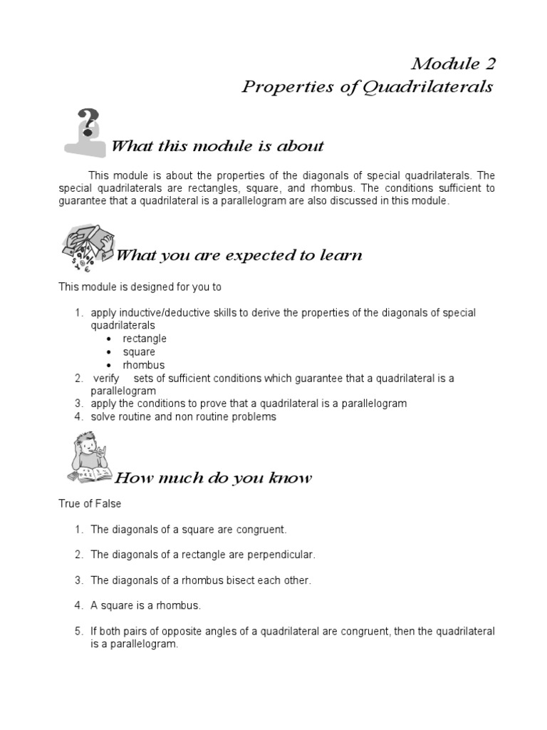 Module 2 Properties of Quadrilaterals | PDF | Rectangle | Perpendicular