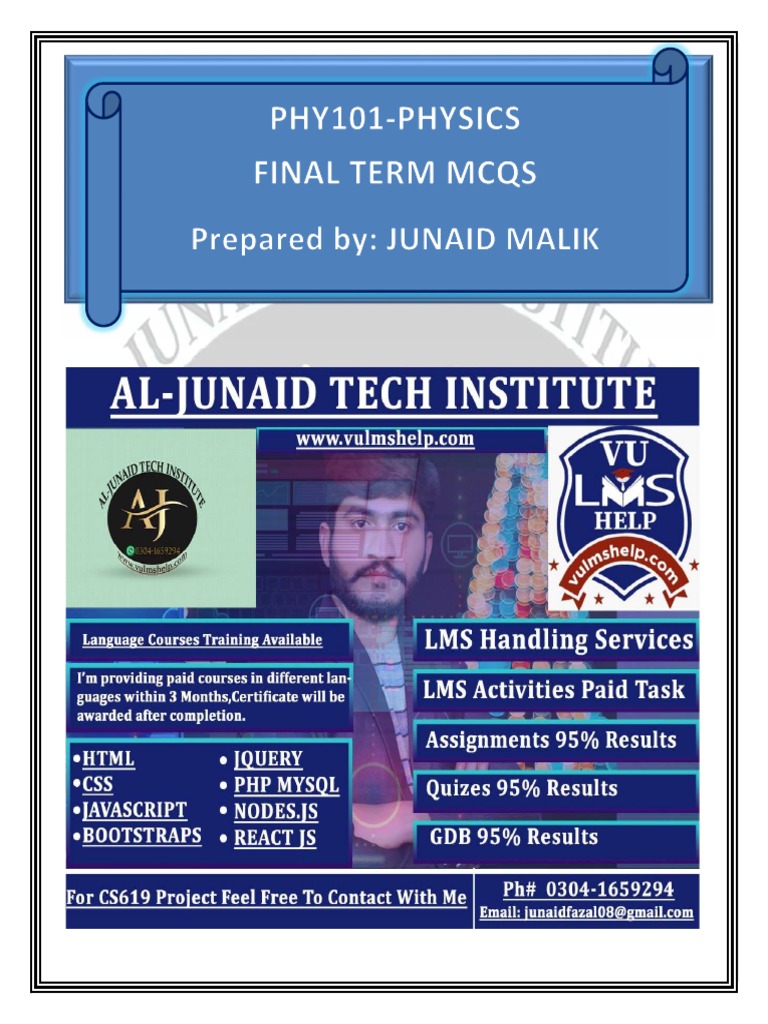 PHY101 Final Term Solved MCQs | PDF | Electron | Atoms