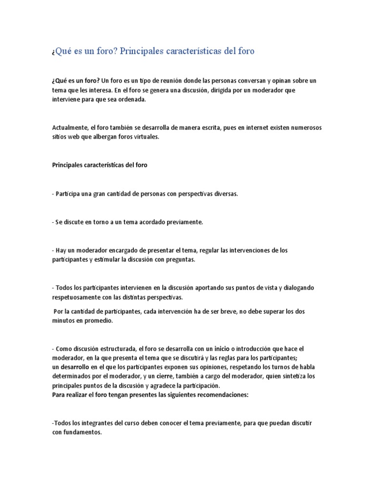 Qué Es Un Foro Y SUS PRINCIPALES CARACTERISTICAS | PDF