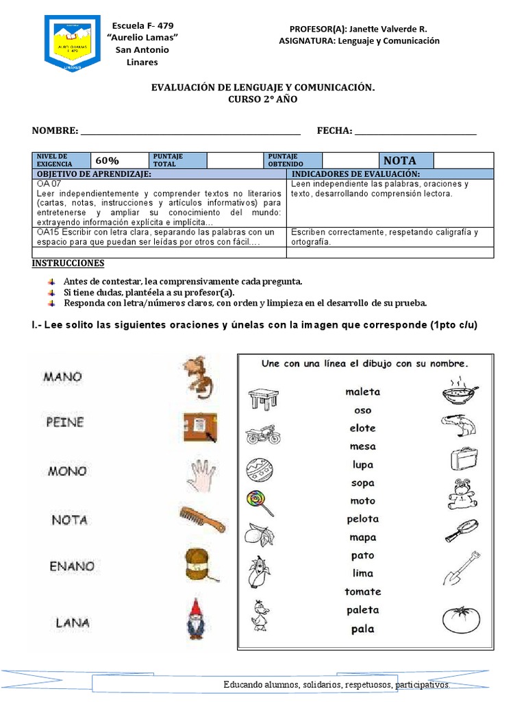 Prueba de Lectura y Escritura Agosto. (Kathina, Leandro, Francisca ...