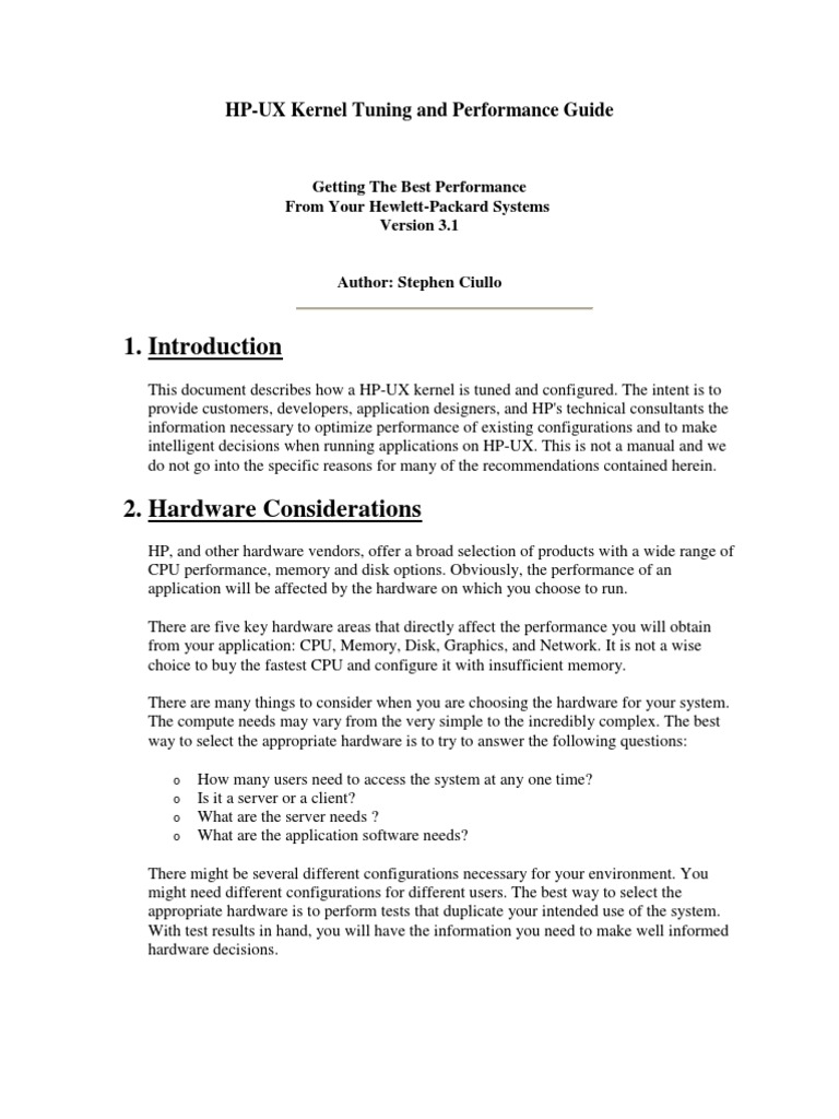 Hp Ux Kernel Tuning And Performance Guide Getting The Best Performance