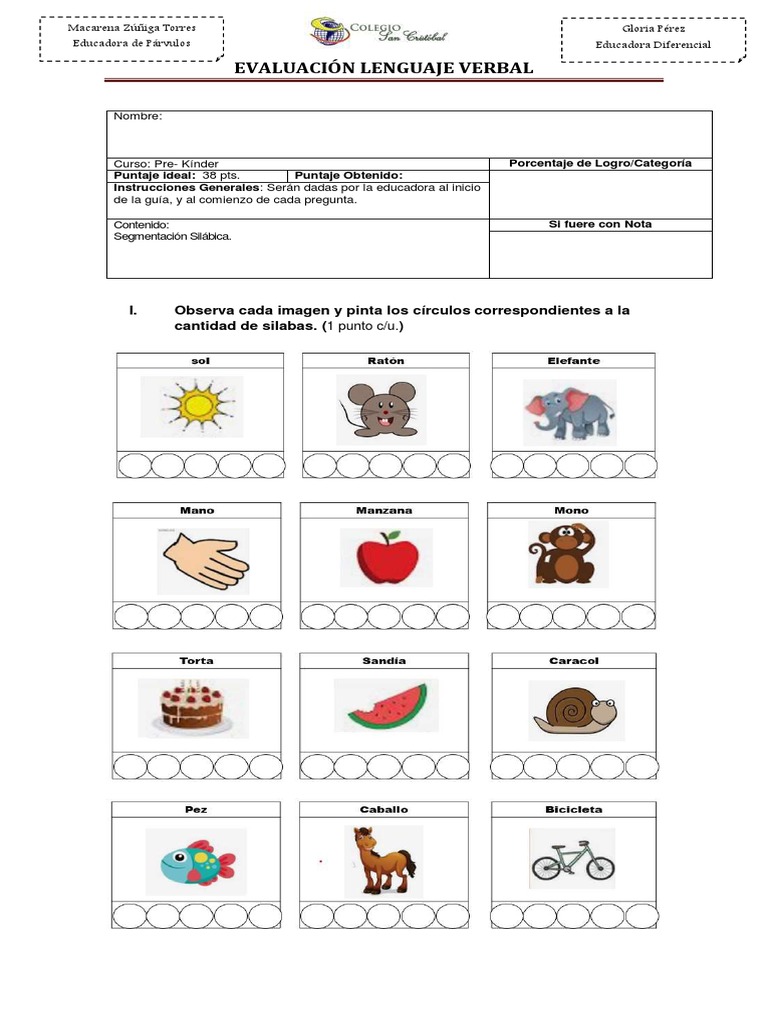 Evaluacion Lenguaje Silabas-Martes 28 | PDF